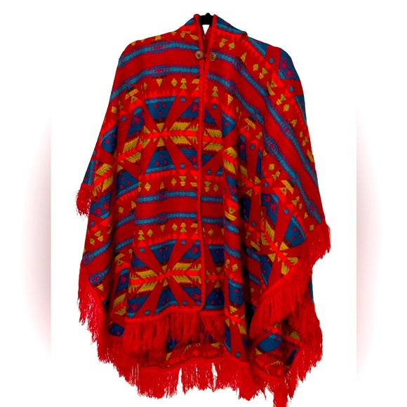 Jackets & Coats | Womens Shaw Western Aztec Hooded Fringe Cape | Poshmark